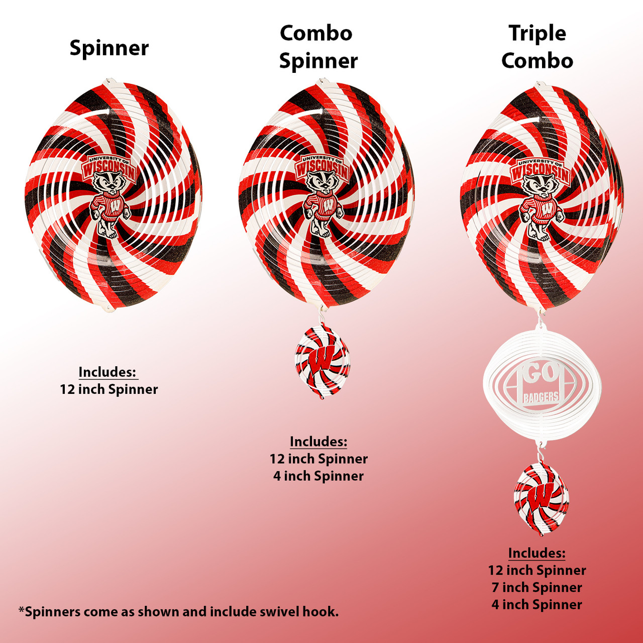 WISCONSIN BADGERS BADGER Collegiate Swirly Metal Wind Spinner | SWEN ...