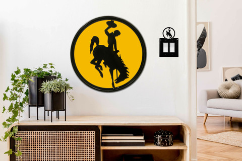 WYOMING BUCKING HORSE Collegiate Logo Metal Wall Art Decor | SWEN Products