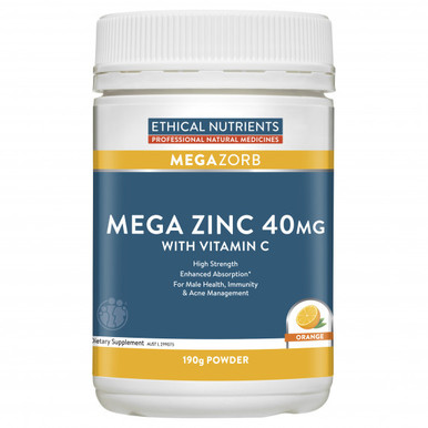 MEGAZORB Mega Zinc 40mg with Vitamin C (Orange) 190g Powder