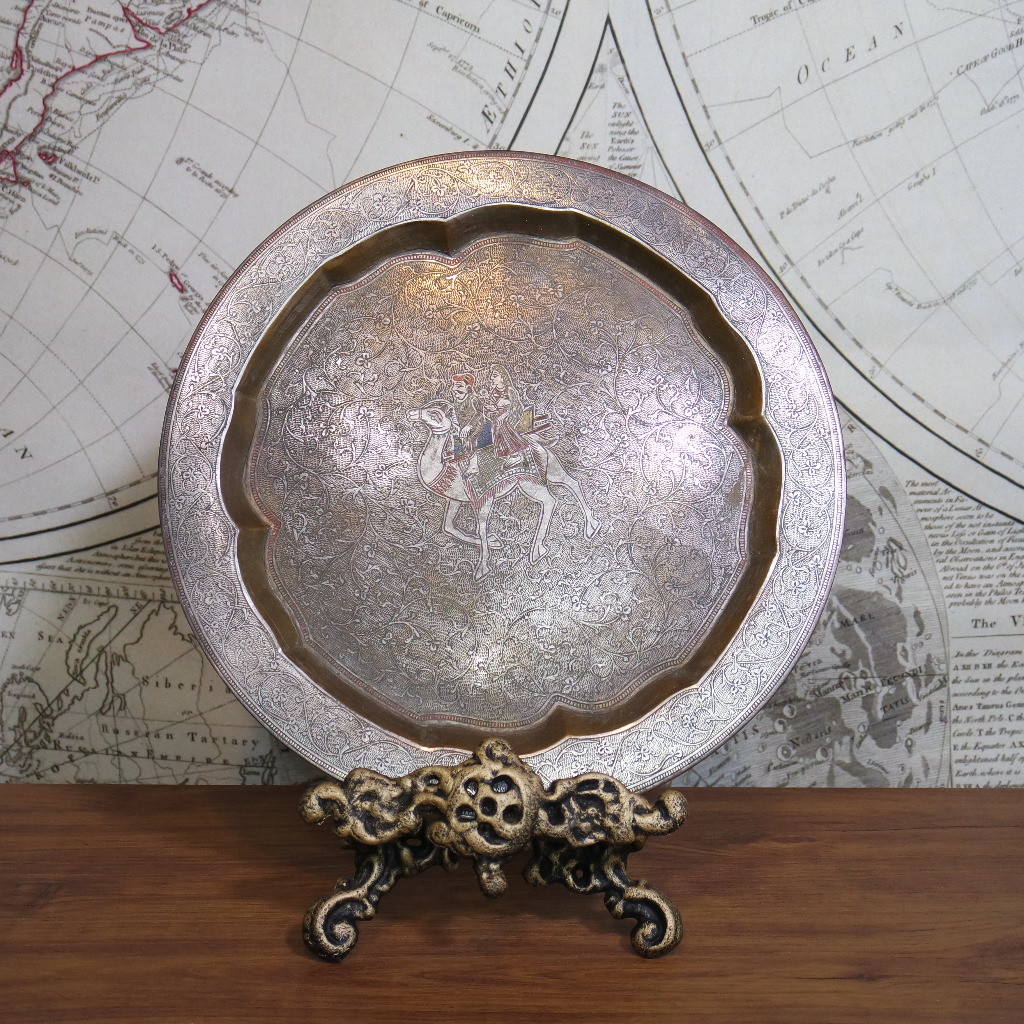 Late 1800's MUGHAL Indo-Persian Brass & Silver Plate - Painted in ...