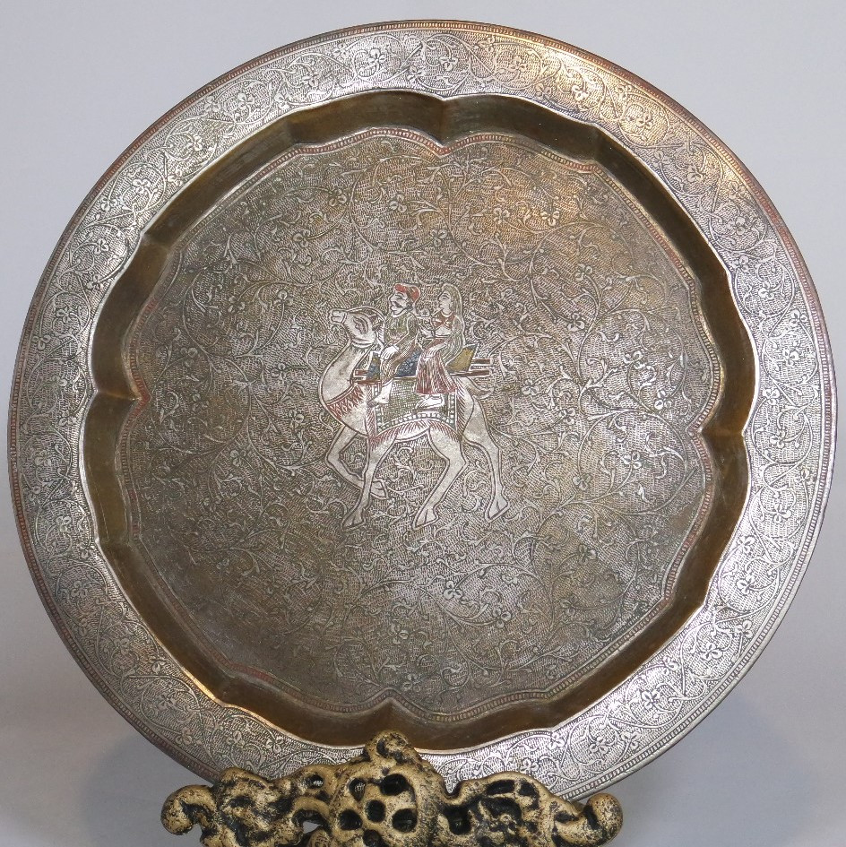 Late 1800's MUGHAL Indo-Persian Brass & Silver Plate - Painted in ...