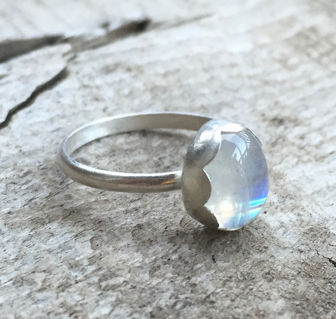 Minimalist Elegant Solitaire Oval Moonstone Birthstone Ring in Sterling ...