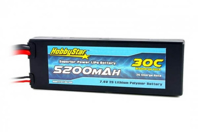 HobbyStar 2S 7.4V 5200mAh 30C Hard Case LiPo Battery w/ XT60 Plug + Adapters - BRS Hobbies