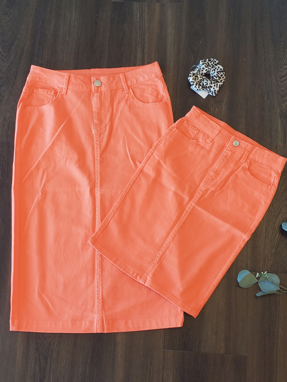 Colored Denim Skirt Coral *Womens* - The Klassy Girl Boutique