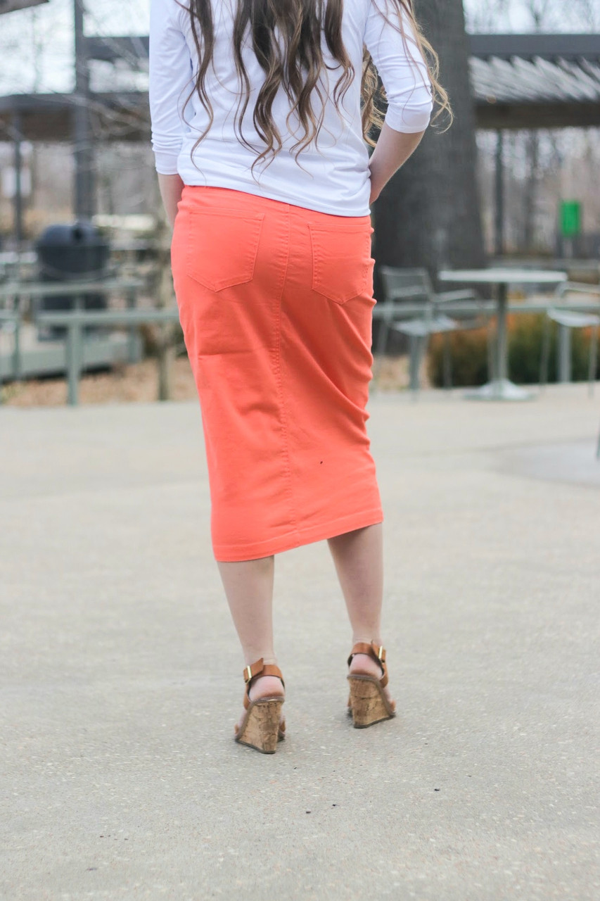 Colored Denim Skirt Coral *Womens* - The Klassy Girl Boutique