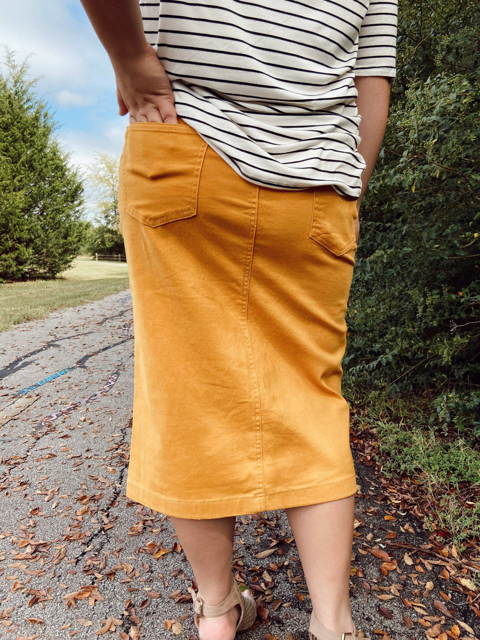Colored Denim Skirt Mustard *Womens* FINAL SALE - The Klassy Girl Boutique