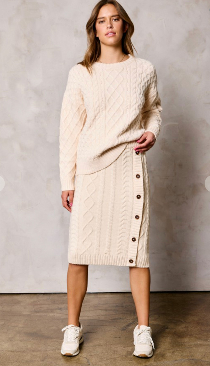 Emilee Cable Knit Sweater Skirt *Cream* FINAL SALE - The Klassy Girl ...