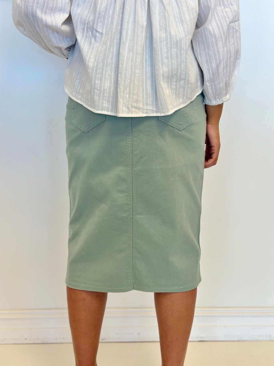 Colored Denim Skirt *Sage* - The Klassy Girl Boutique