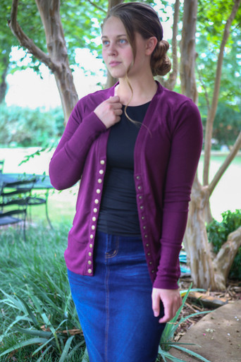 Courtney Snap Cardigan in Plum - The Klassy Girl Boutique