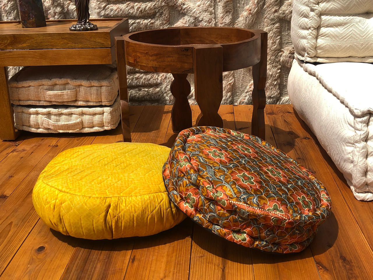 Tall CHOKI Round Wooden Side Table and Convertible OTTOMAN Stool ...