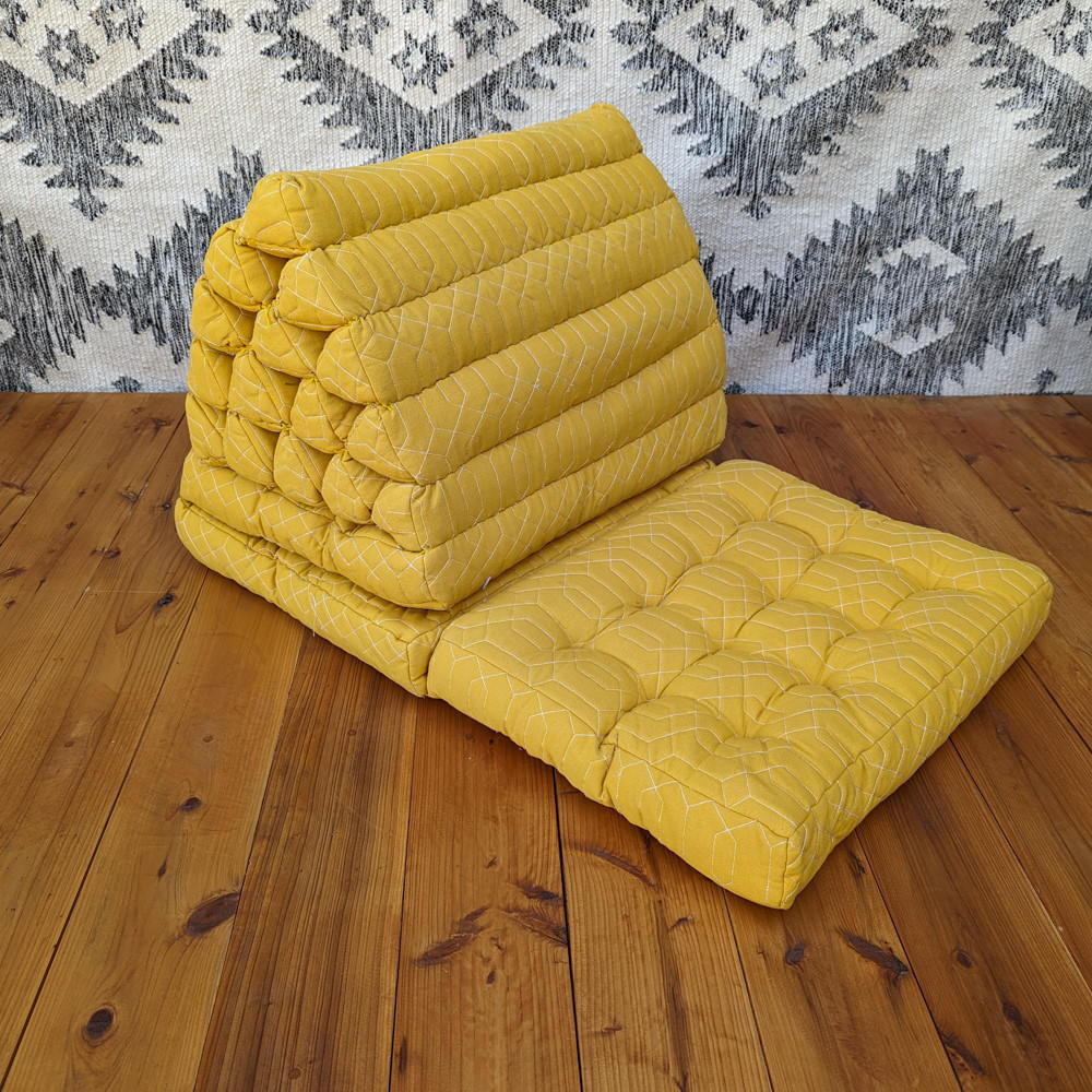 TRIFOLD Bohemian Quilted Canvas Folding Mattress Cushion in Mustard ...
