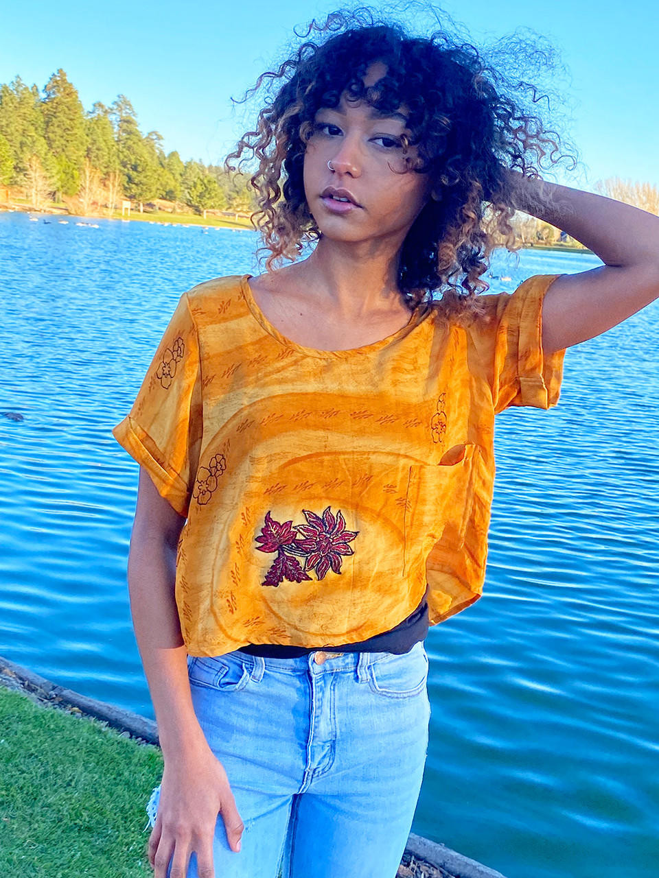 LEENA Side pocket Silk Cropped Boho Blouse in Golden Haze - Indie Ella ...