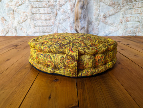 MIKA Boho Machine Quilted Silk Round Meditation Pillow in Golden Field ...