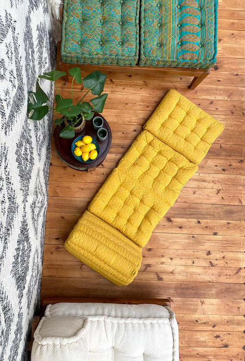 TRIFOLD Bohemian Quilted Canvas Folding Mattress Cushion in Mustard ...