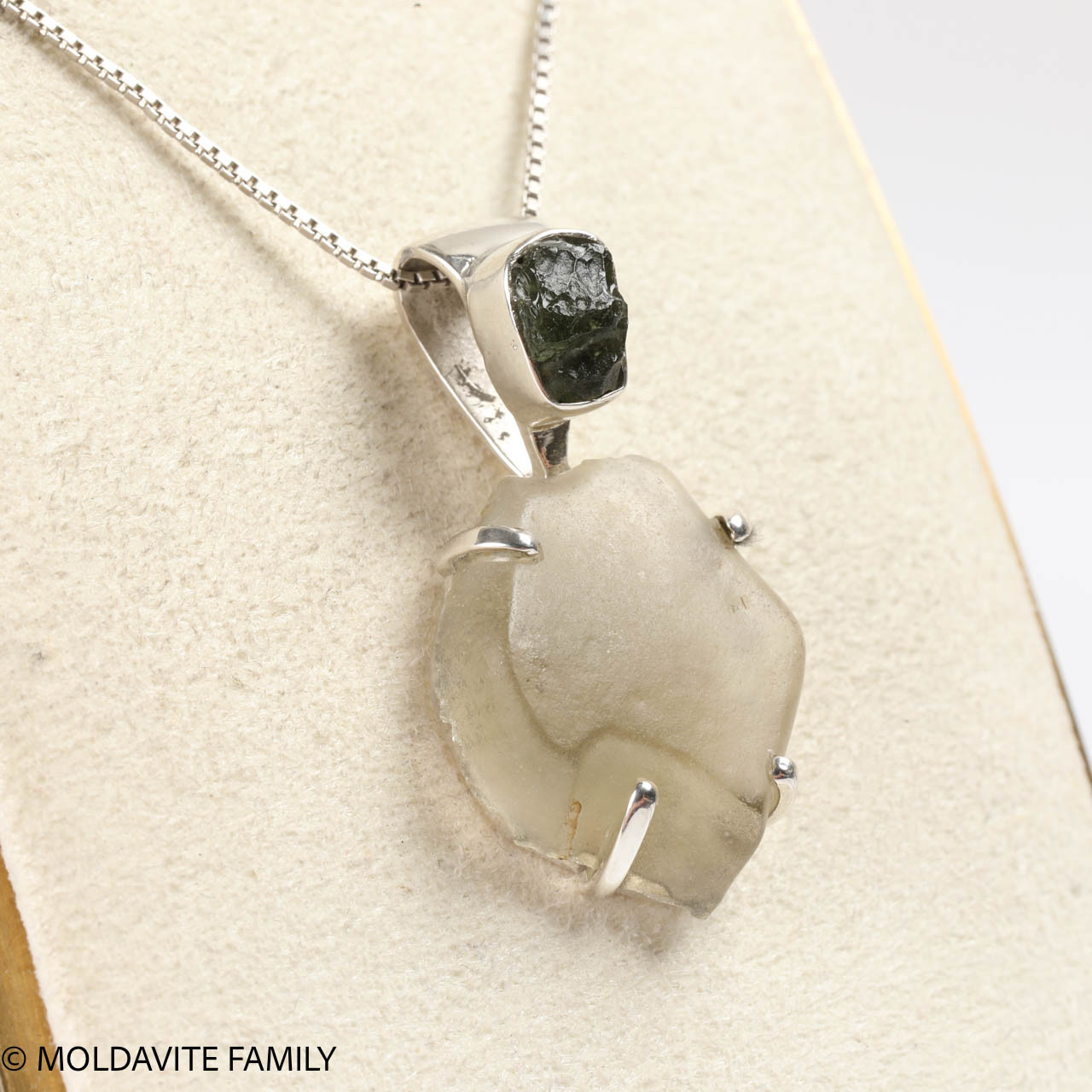 LIBYAN DESERT GLASS PENDANT WITH RAW MOLDAVITE MSP0228I011 Moldavite Family
