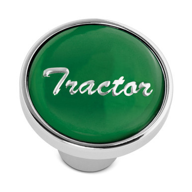"TRACTOR" CHROME SCREW-ON AIR VALVE KNOB W/ GLOSSY STICKER - GREEN