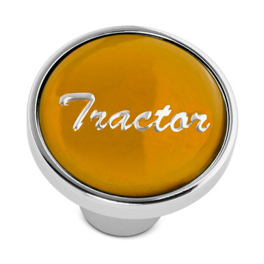 "TRACTOR" CHROME SCREW-ON AIR VALVE KNOB W/ GLOSSY STICKER - AMBER