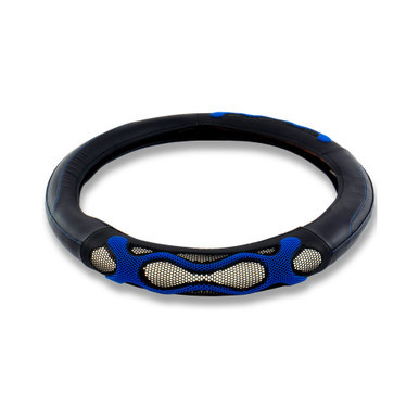 18" RUBBER WAVES ANTI-SLIP STEERING WHEEL COVER - BLUE