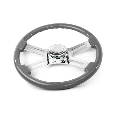 18" GRAY WOOD STEERING WHEEL WITH 4 CHROME SPOKES