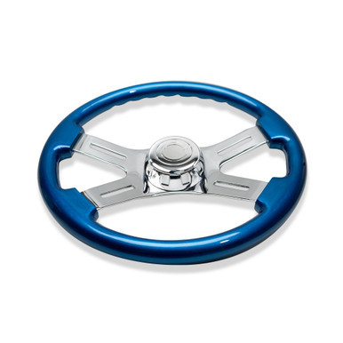 16'' BLUE WOOD STEERING WHEEL WITH 4 CHROME SPOKES