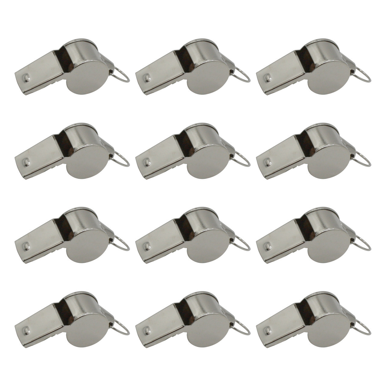 Medium-Weight Metal Whistles - 12 Pack Silver