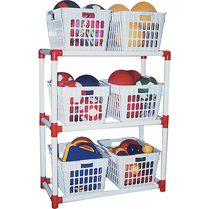 Basket Rack Storage System - 6 Heavy-Duty Baskets