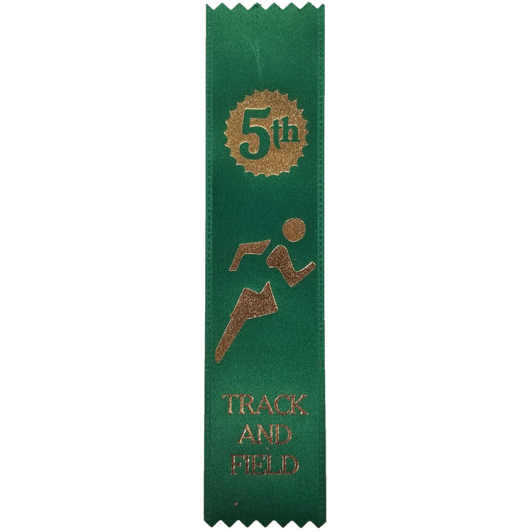 5th Place Track Ribbons - Green Satin with Gold Foil
