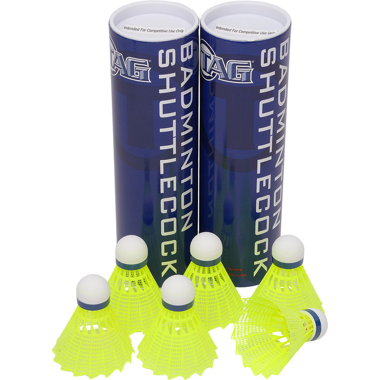 TAG Yellow Nylon Badminton Shuttles - Dozen Pack