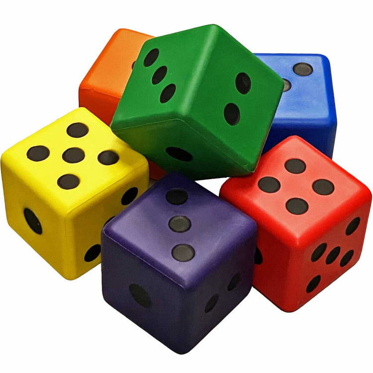 3.5" PU Coated Sponge Dice Rainbow Set (set of 6)