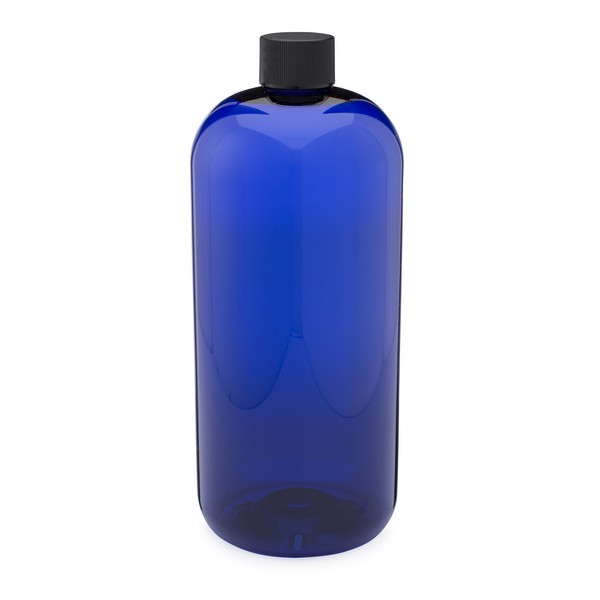 32 oz Blue Plastic Boston Rounds (Black Screw Cap) | Berlin