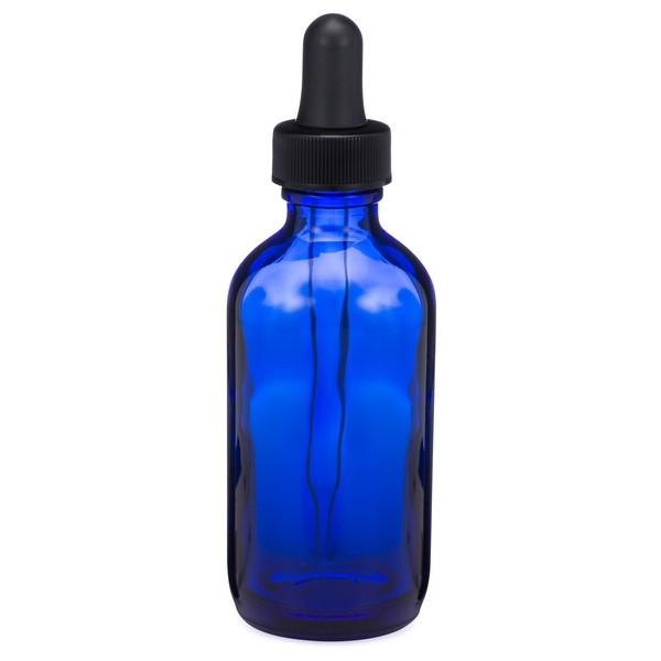 2 oz. Blue Glass Boston Round w/Bulb Glass Droppers | Berlin