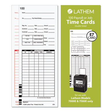 Buy Time Clock Cards For Lathem Time 7000e/7500e, Two Sides, 3.38 X 8. ...