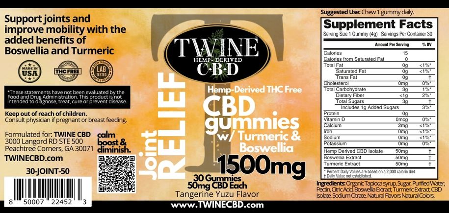1500mg Cbd Joint Relief Gummies W Turmeric Boswellia And 99 Pure
