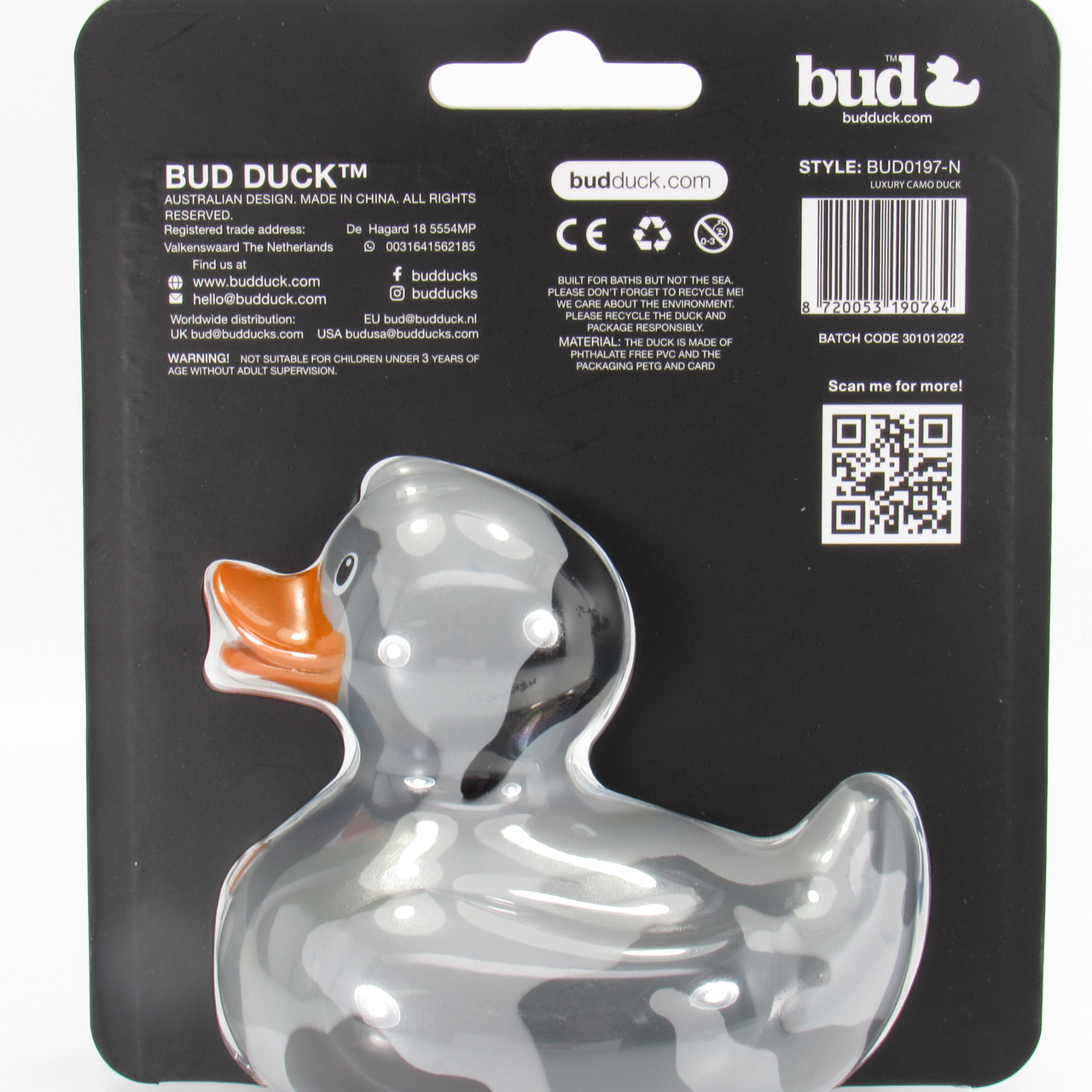 Camo Grey Rubber Duck by Bud Ducks | Ducks in the Window®
