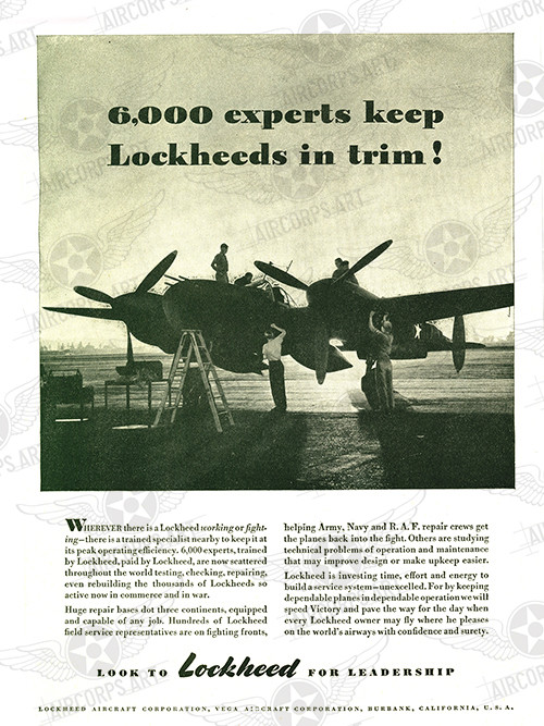 P-38 Lockheed Lightning "6000 Experts" Vintage Poster