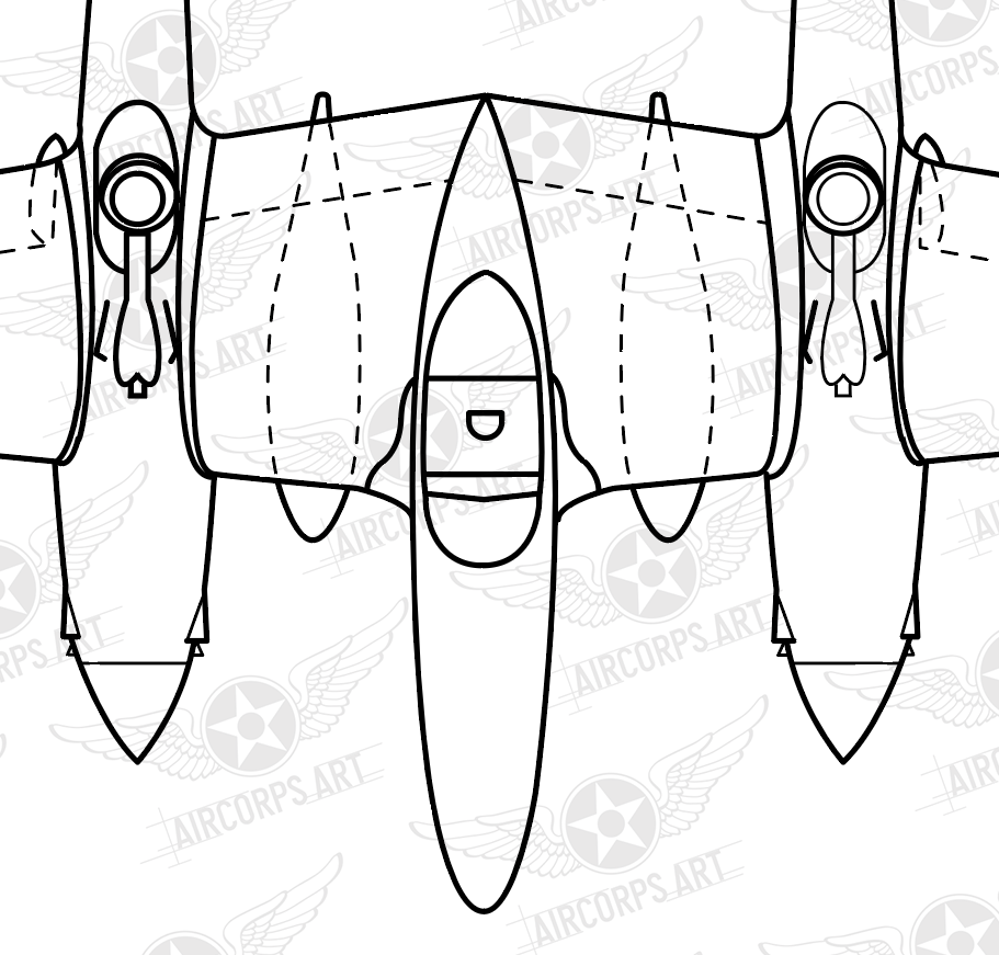 P-38 Lightning Vector Three-View Aircraft Artwork Download