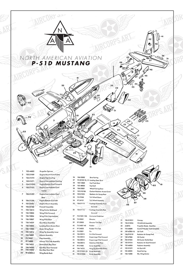 P-51D Mustang Vector Three-View Aircraft Artwork Download