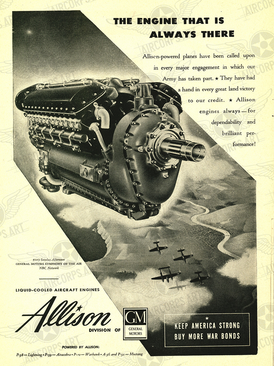 Allison Engines "The Sky is No Limit" Military Aircraft Engine Poster
