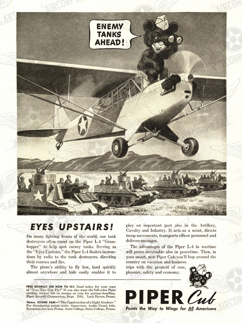 Piper Cub "Enemy Tanks Ahead!" Vintage Poster