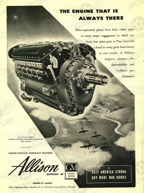 Allison Engines "The Sky is No Limit" Military Aircraft Engine Poster