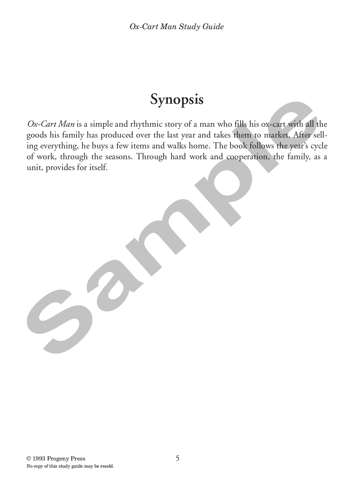 Ox-Cart Man Study Guide | Progeny Press Literature Curriculum