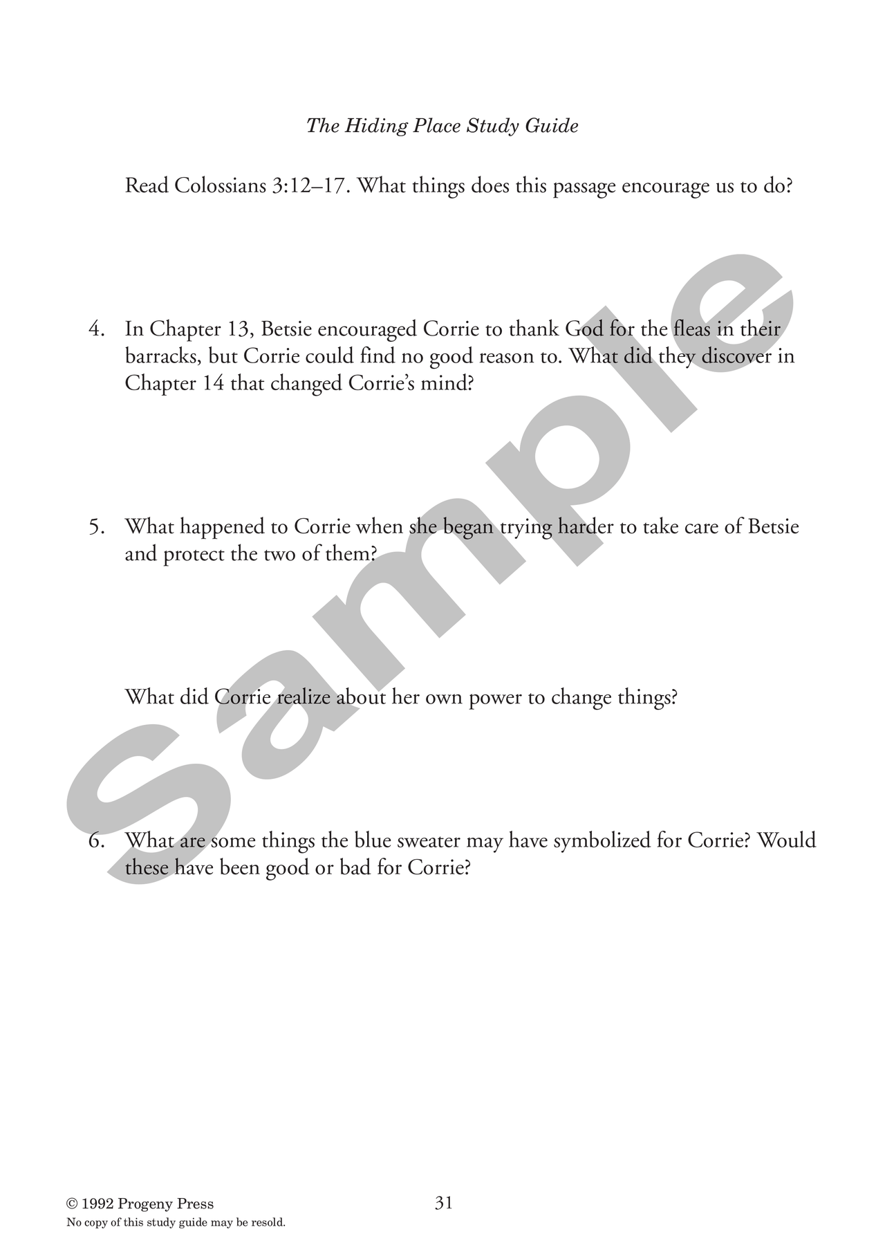 Hiding Place Study Guide | Progeny Press Literature Curriculum