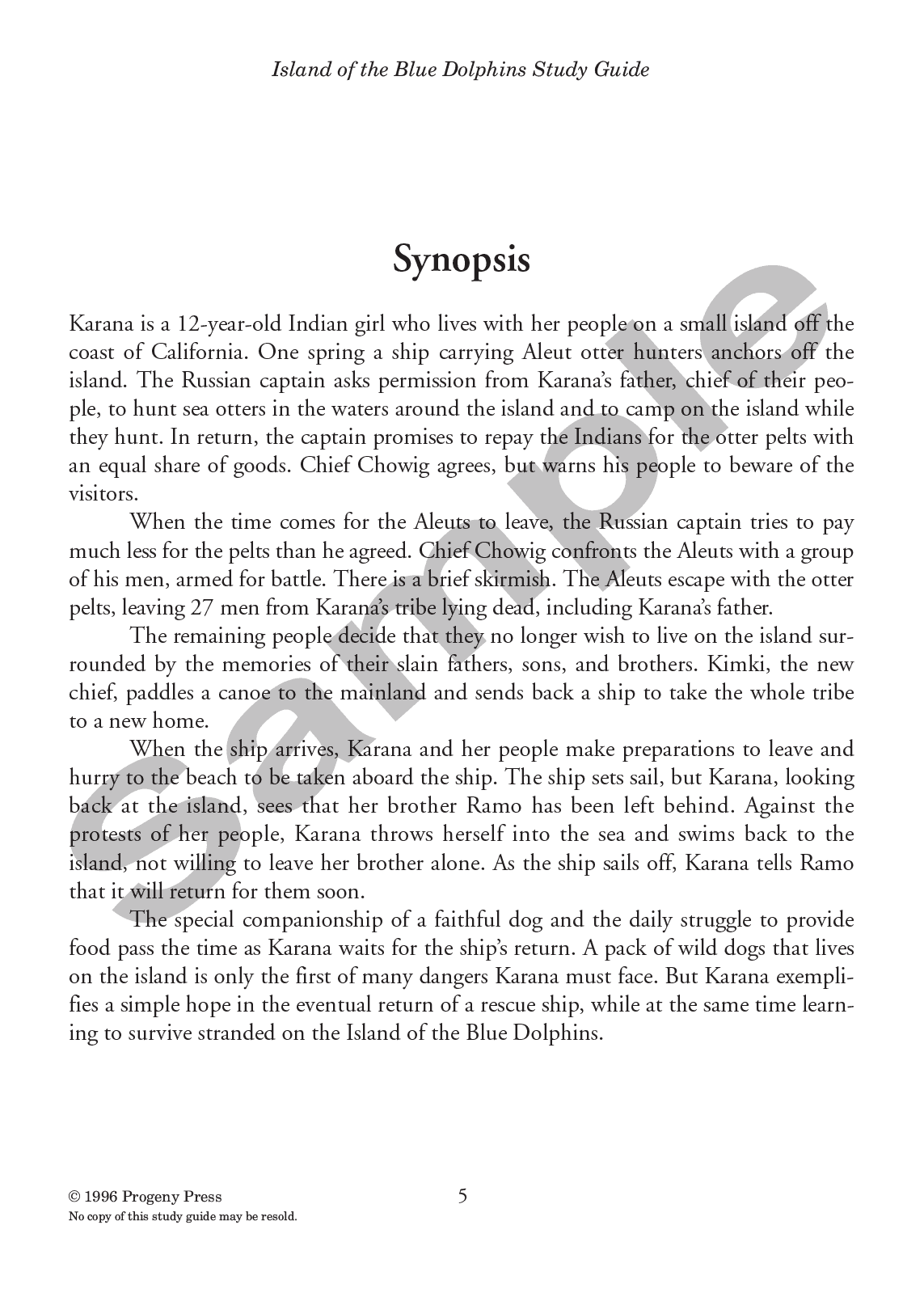 Island of the Blue Dolphins Study Guide | Progeny Press Literature ...