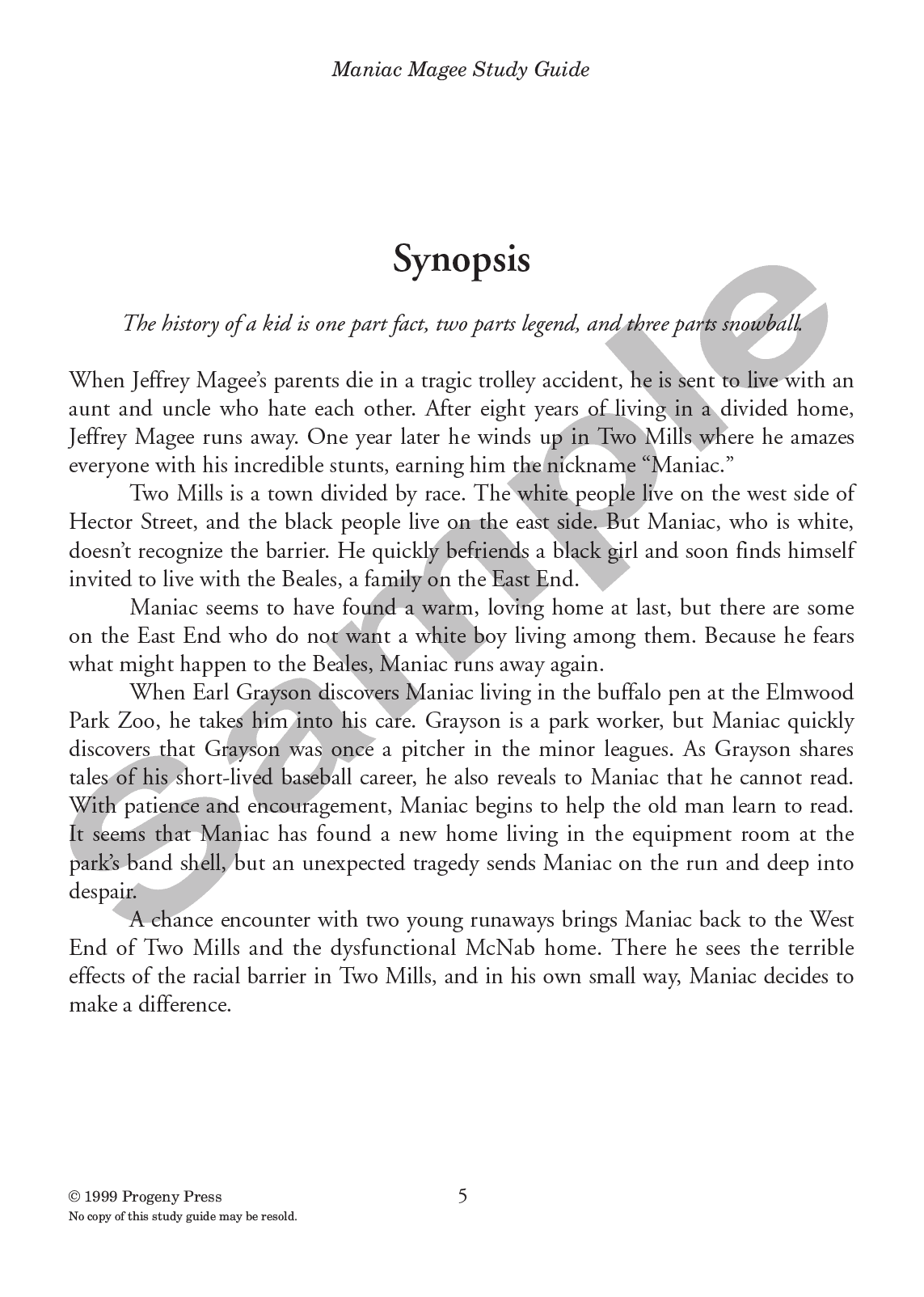 Maniac Magee Study Guide | Progeny Press Literature Curriculum