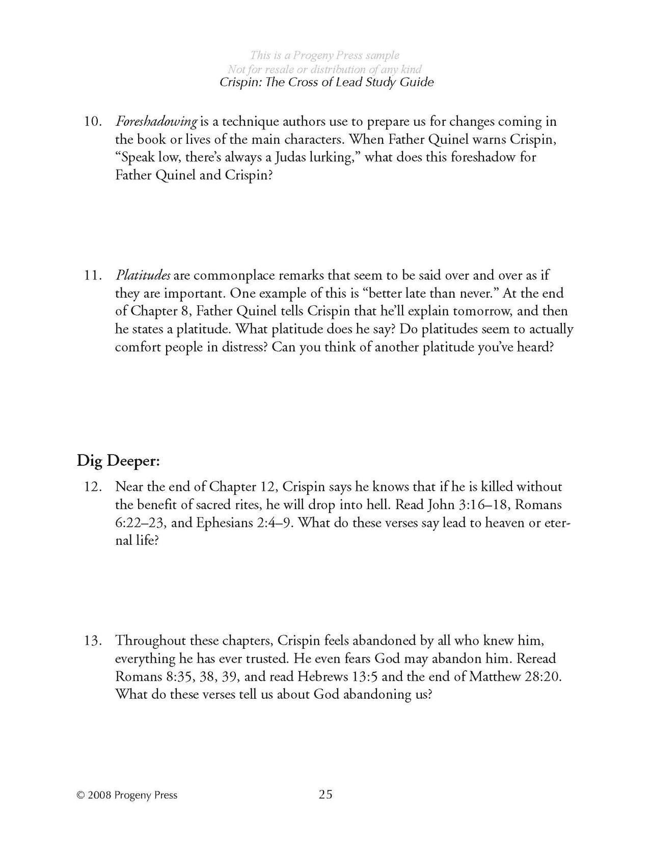 Crispin: Cross of Lead Study Guide | Progeny Press Literature Curriculum