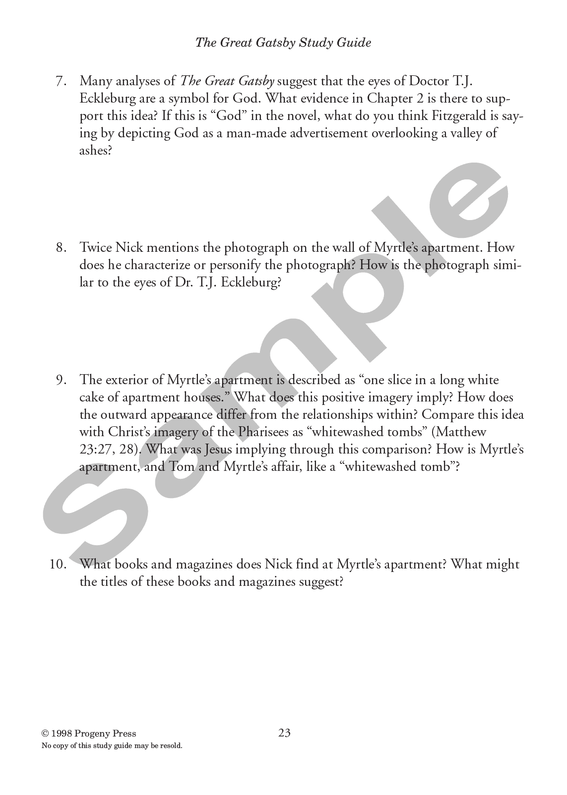 The Great Gatsby Study Guide | Progeny Press Literature Curriculum