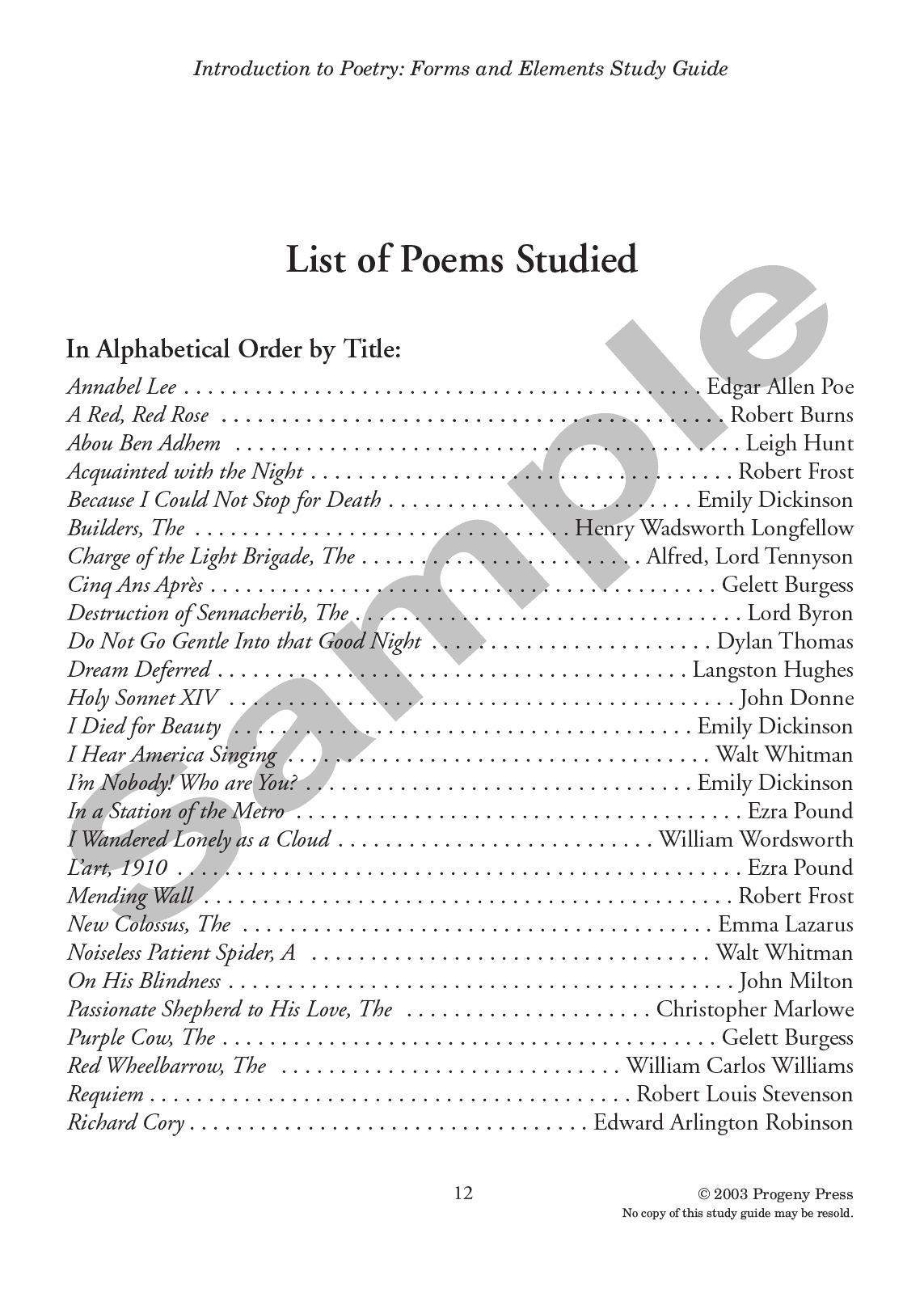 Introduction to Poetry: Forms and Elements Study Guide | Progeny Press ...