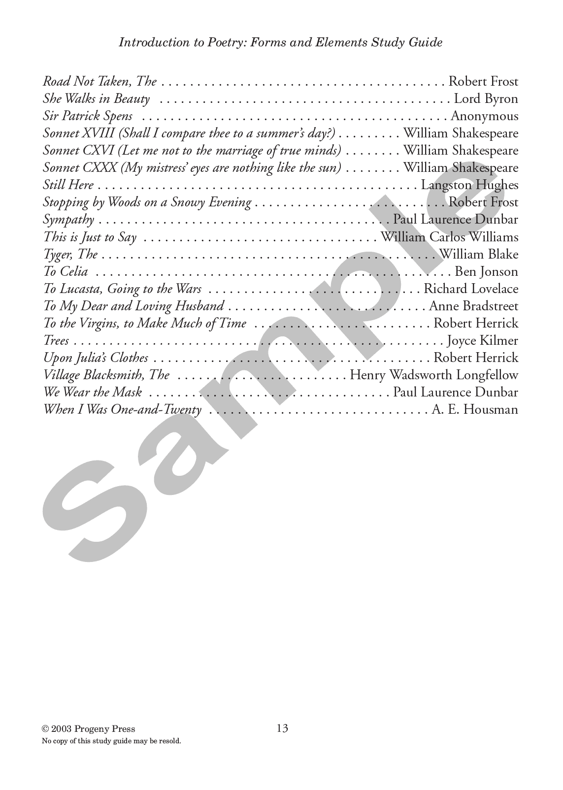 Introduction to Poetry: Forms and Elements Study Guide | Progeny Press ...