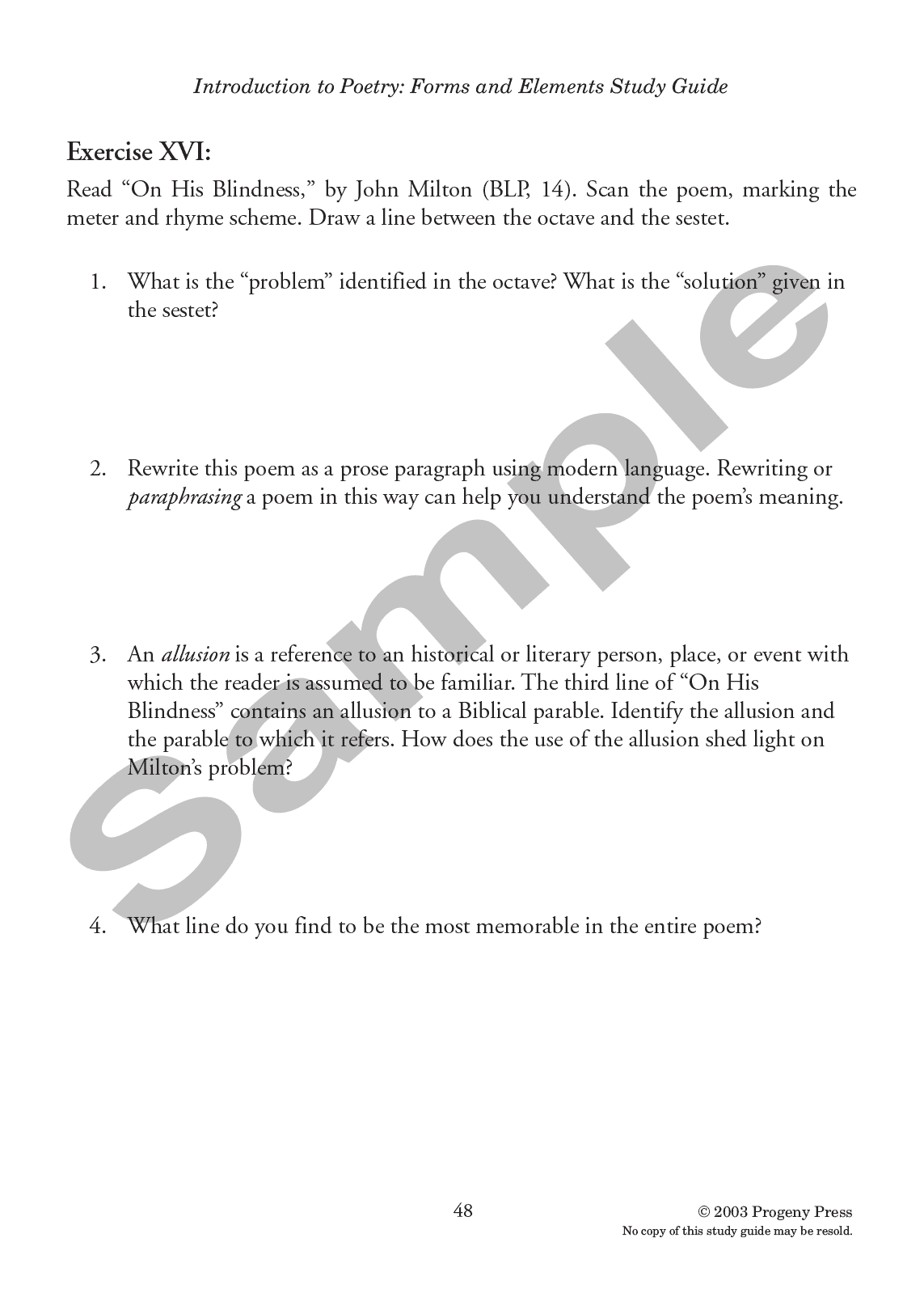 Introduction to Poetry: Forms and Elements Study Guide | Progeny Press ...