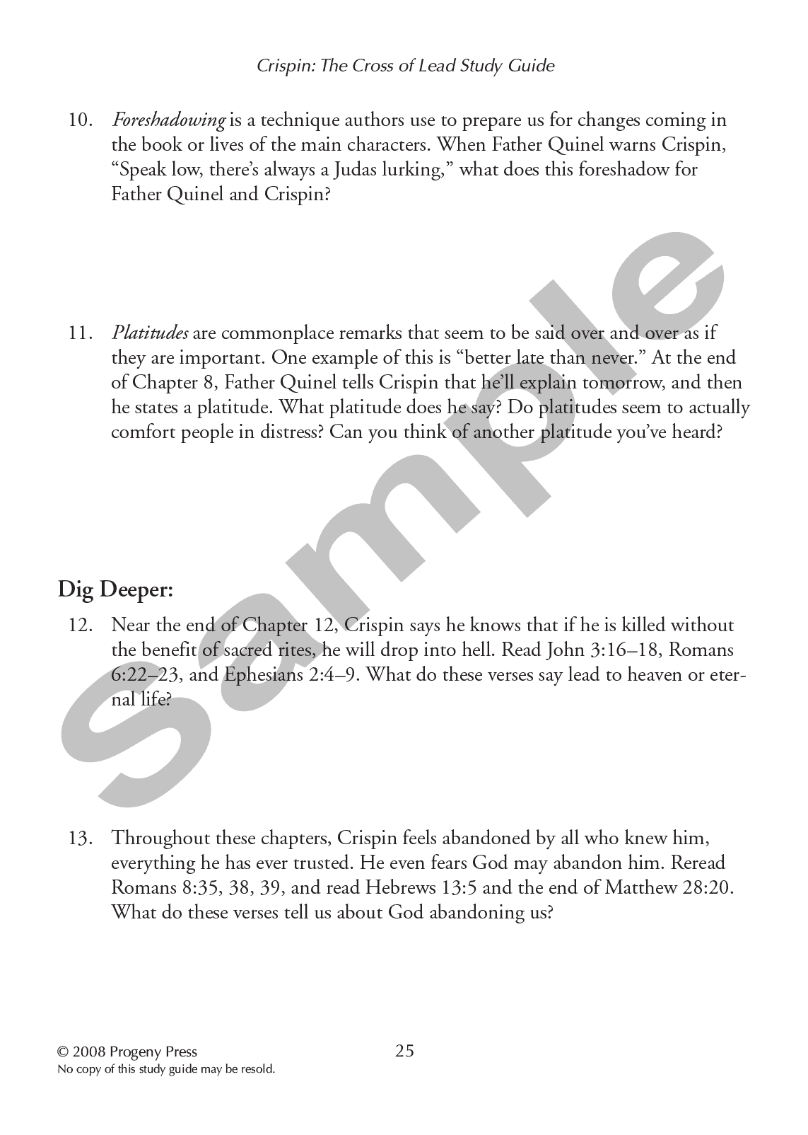 Crispin: Cross of Lead PDF Download Study Guide | Progeny Press ...